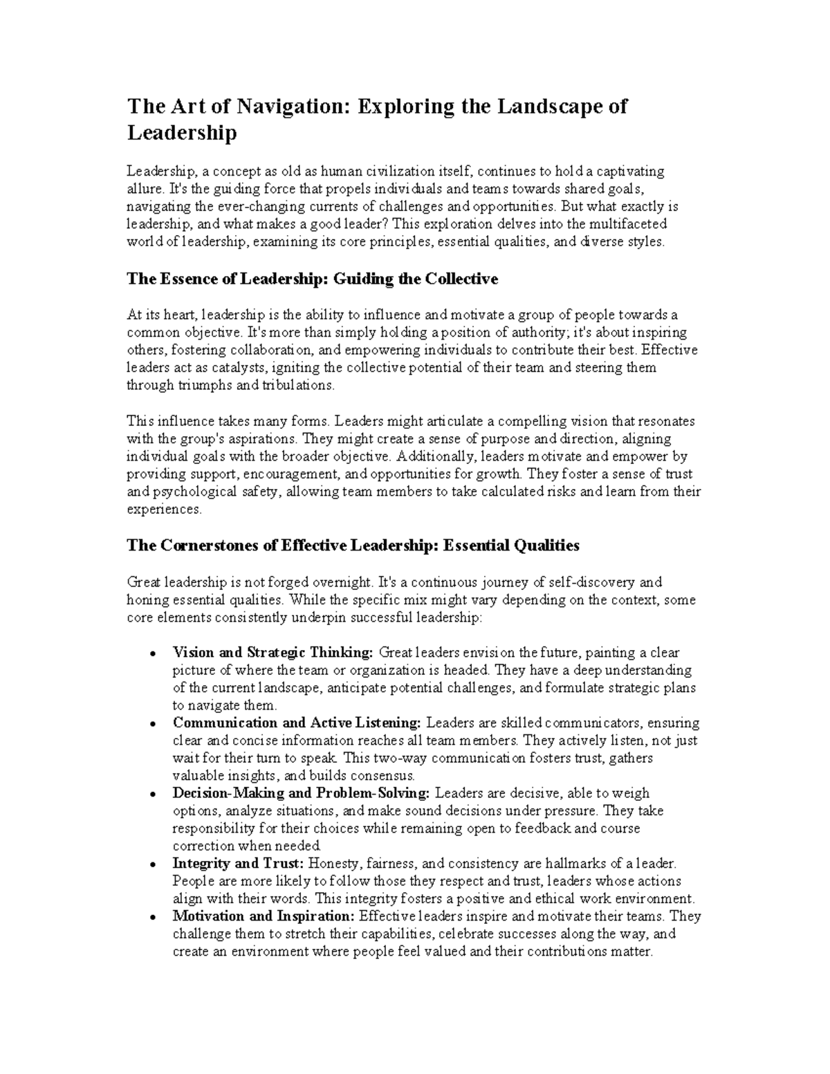 Leadership - dfdfdfdf - The Art of Navigation: Exploring the Landscape ...