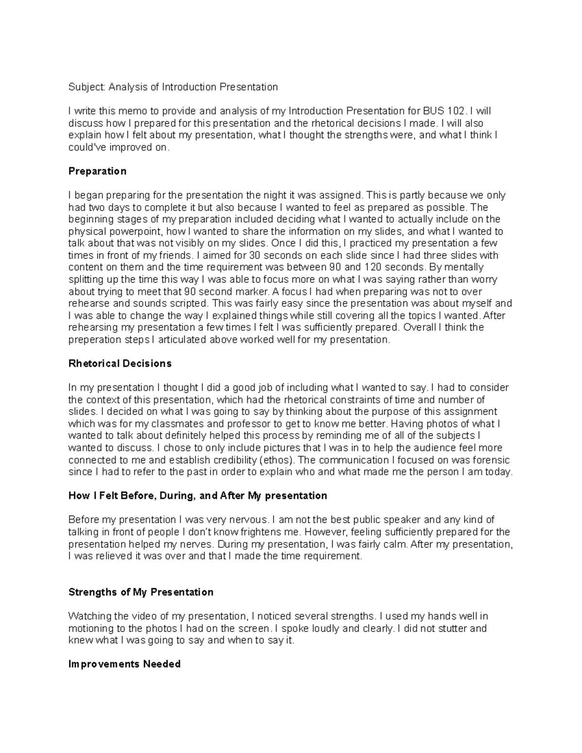 Business 102 Memo - Business 102 Memo - Subject: Analysis of ...