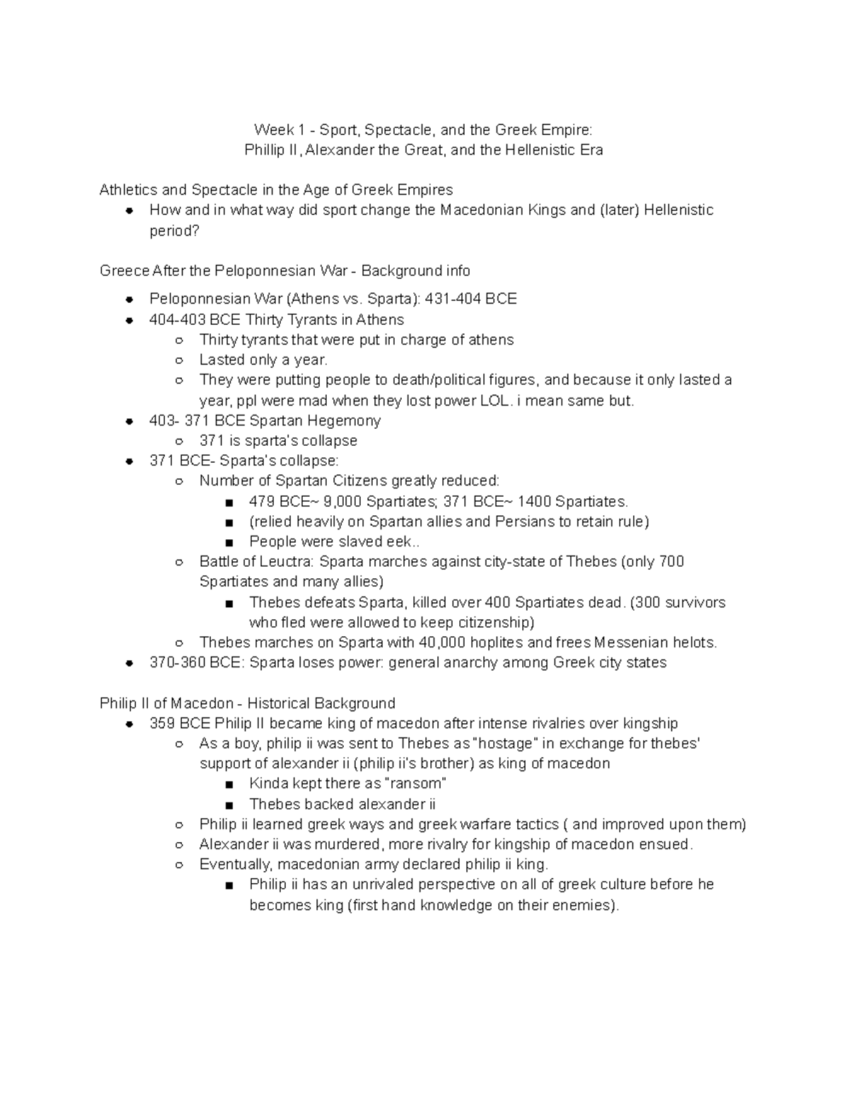 Lecture 1 - Sport, Spectacle, and the Greek Empire - Week 1 - Sport ...