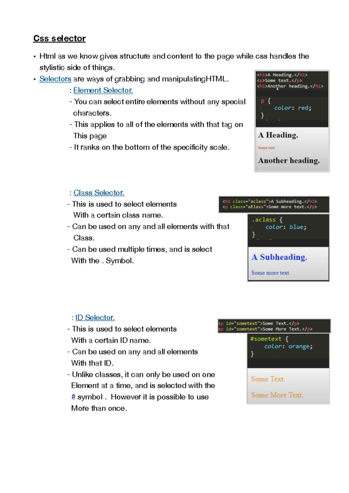 CSS Notes-selectors - this is a quick referance document for CSS topic ...