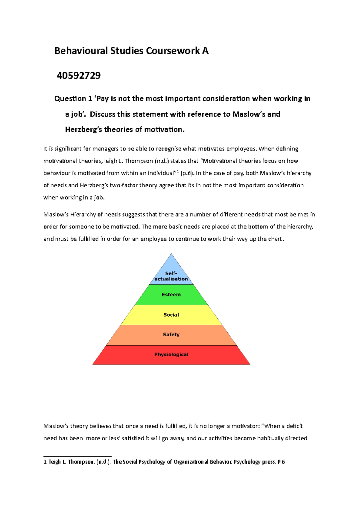 Coursework A - Behavioural Studies Coursework A 40592729 Question 1 ...
