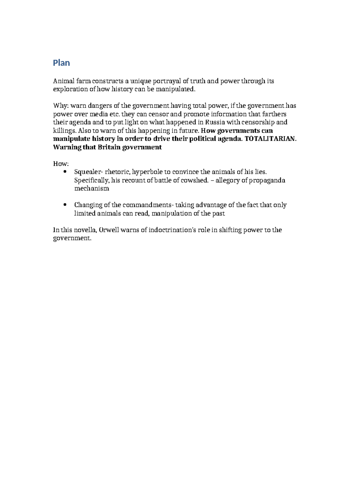 Final-plan - Summary Academic English - Plan Animal farm constructs a ...