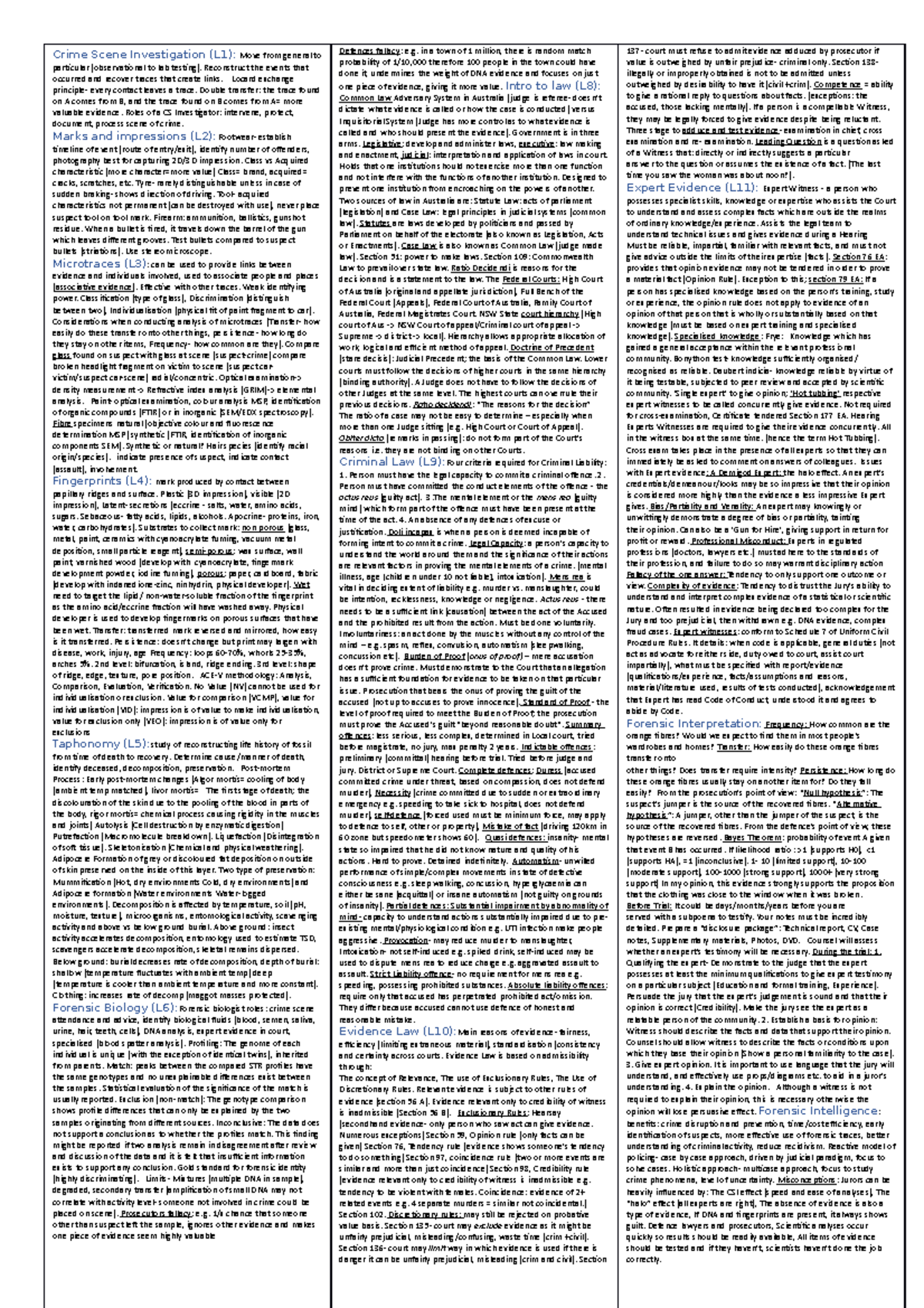 Exam sheet PFS - Summary Principles of Forensic Science - Crime Scene ...