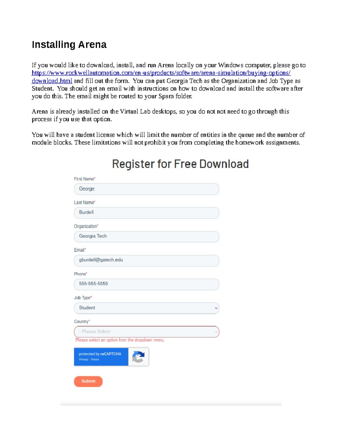 Arena Installation Guide - Installing Arena If you would like to download, install, and run ...
