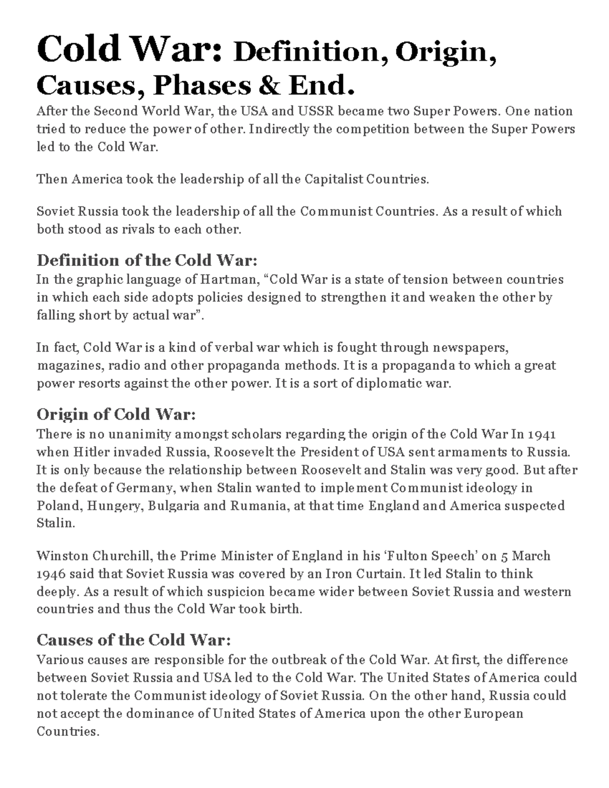 Cold War Definition Origin Causes Phases Cold War Definition Origin