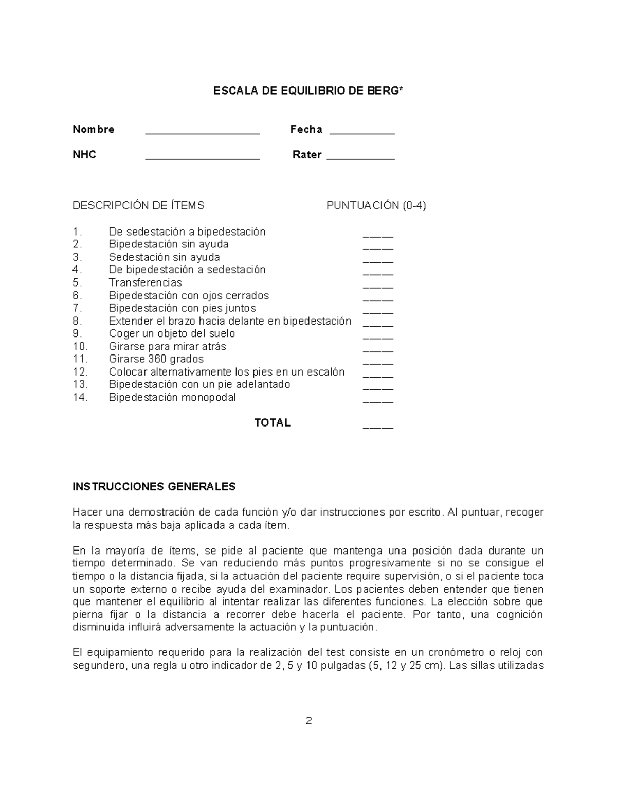 Escala de Berg - nhhhhhhhhhhhhhhhh - ESCALA DE EQUILIBRIO DE BERG ...