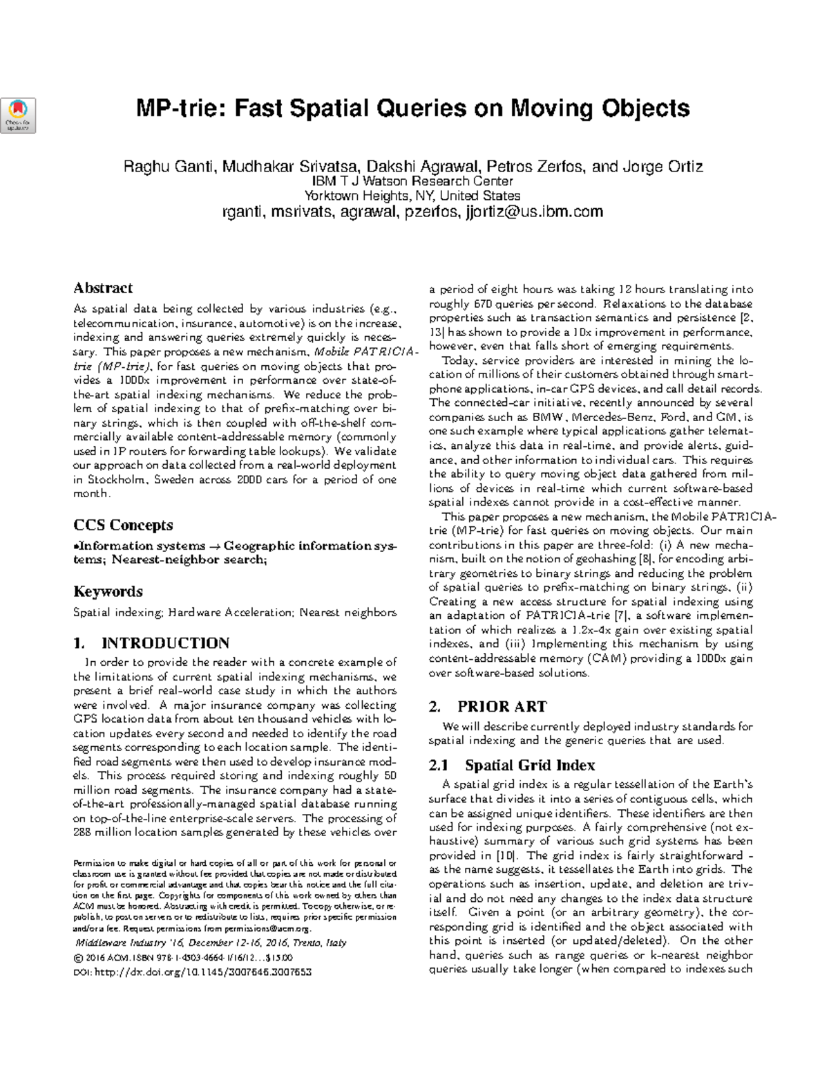Mptrie - Paper on AI - MP-trie: Fast Spatial Queries on Moving Objects ...
