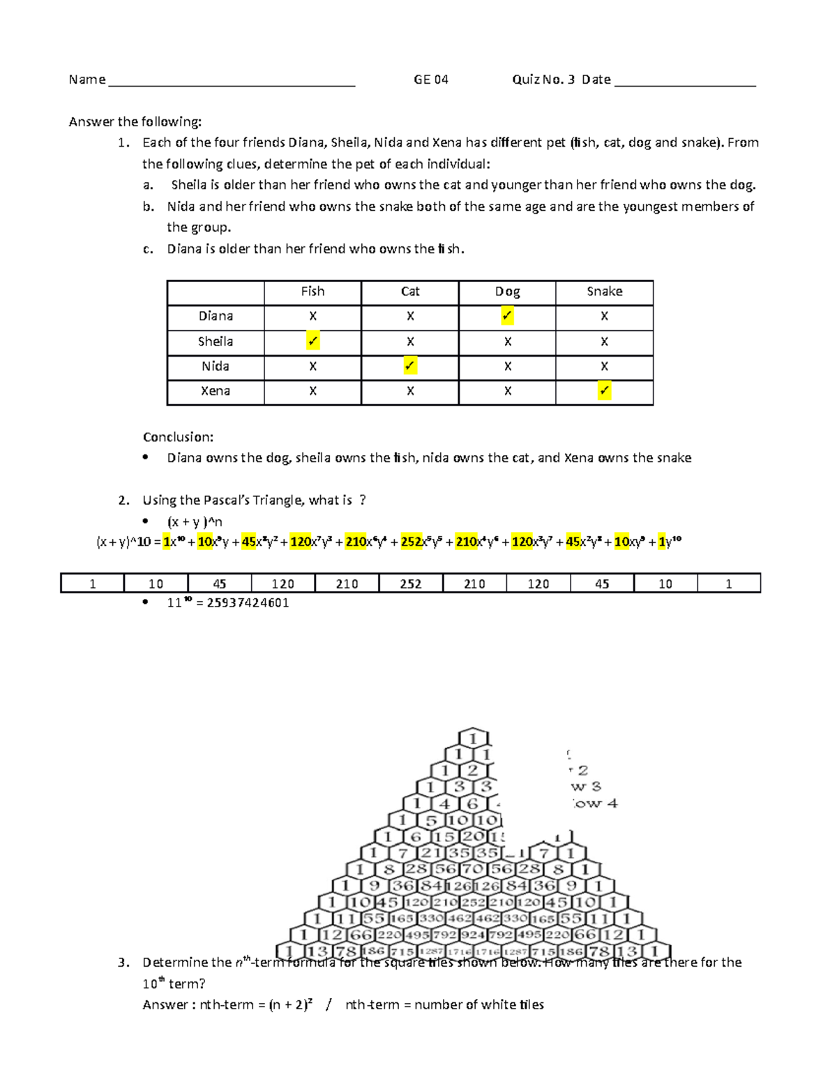 Quiz-3 - MATH - Name _________________________________ GE 04 Quiz No. 3 ...
