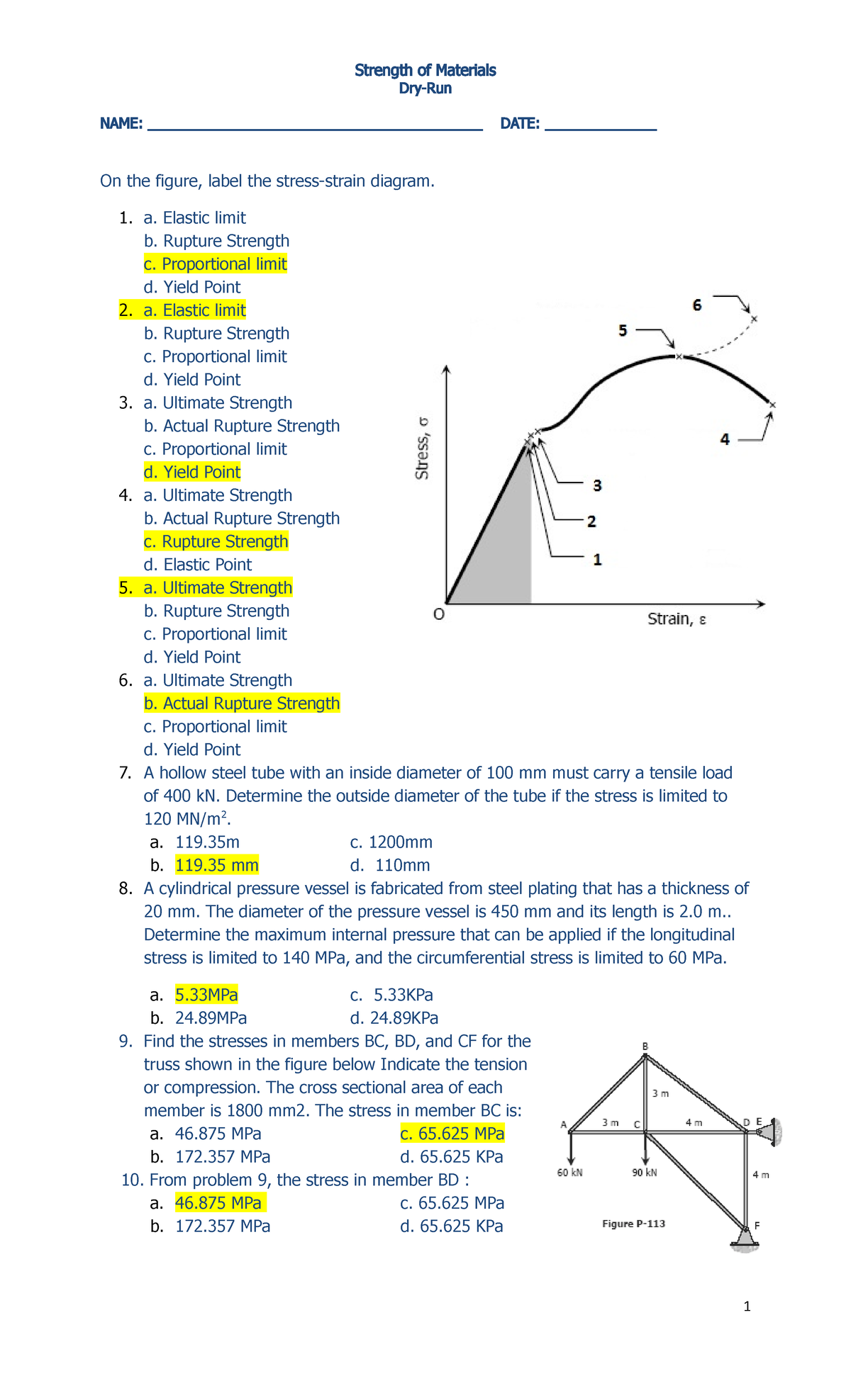 Strength of materials dry-run for 5th graduating students - Strength of ...