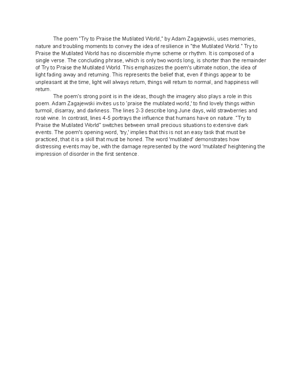 "Try to Praise the Mutilated World" by Adam Zagajewski Poetry Analysis ...