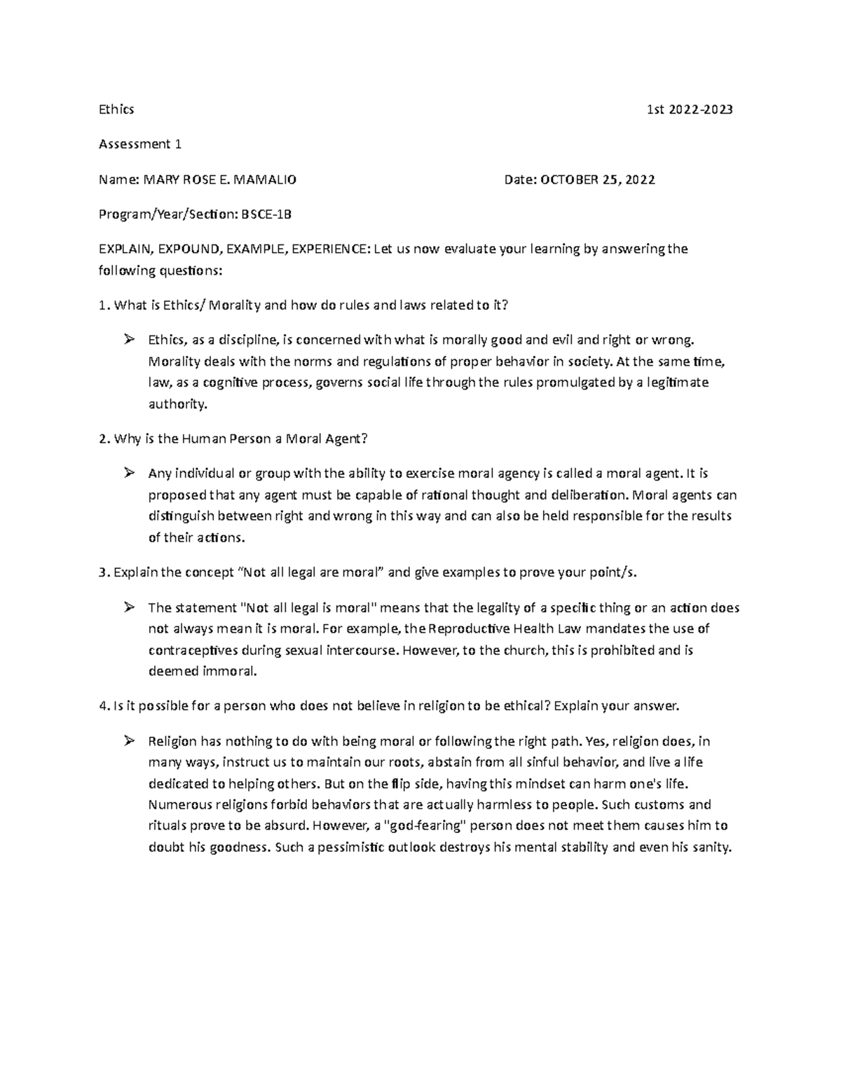 Ethics 1st 2022 - EXPLAIN, EXPOUND, EXAMPLE, EXPERIENCE - Ethics 1st ...