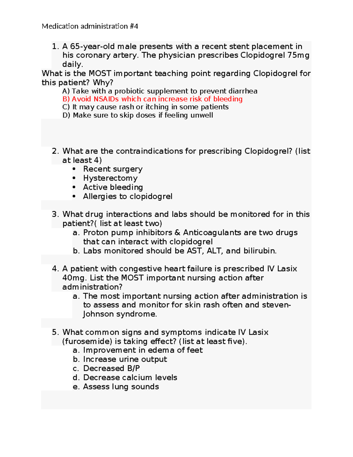 Medication Administration question #4 - Medication administration 1. A ...