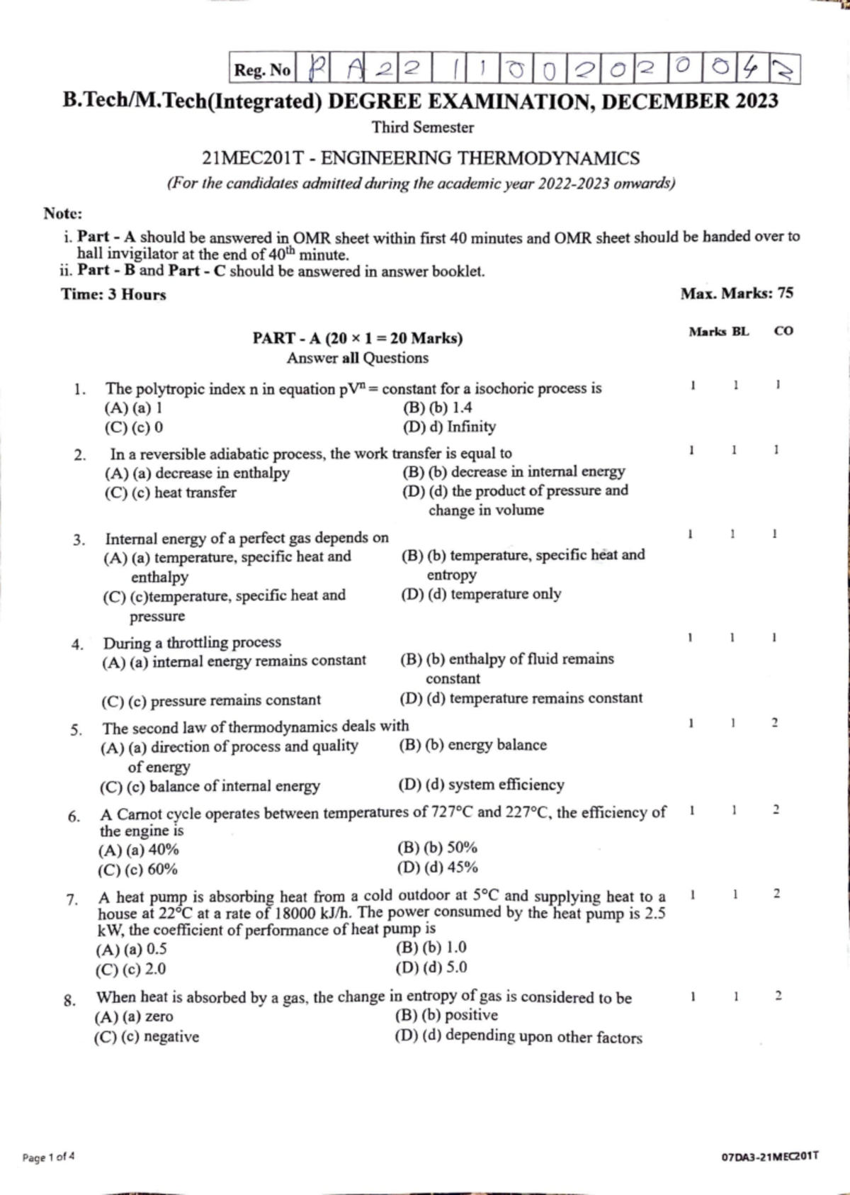 TD University Paper - IReg. No I t