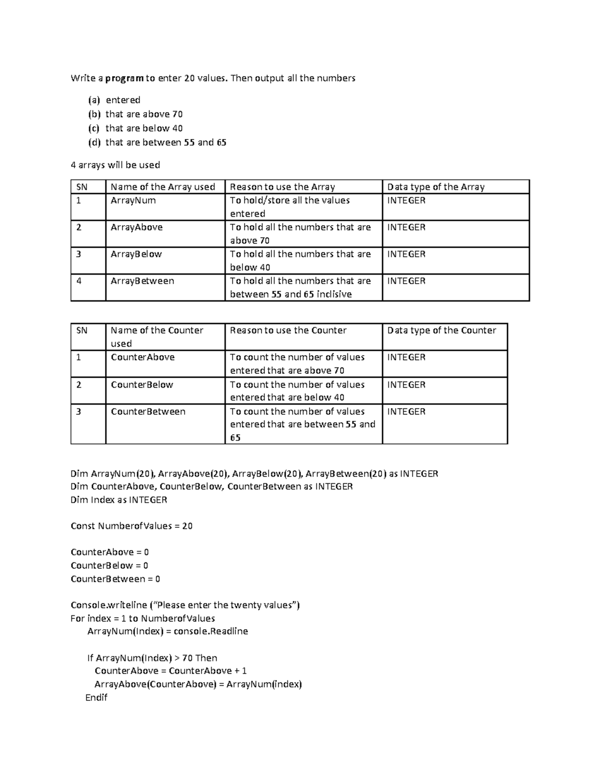 Grade 11 2021 lesson 2 - Write a program to enter 20 values. Then ...