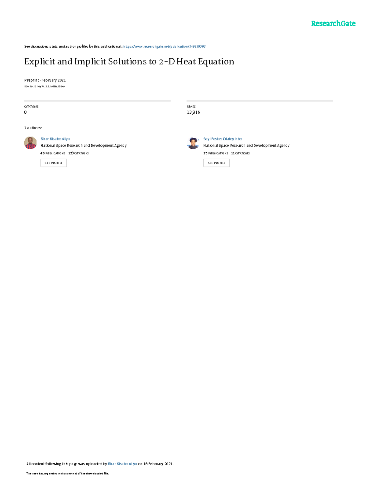 Report About 2d Heat Equation Using Explicit And Implicit Method See Discussions Stats And