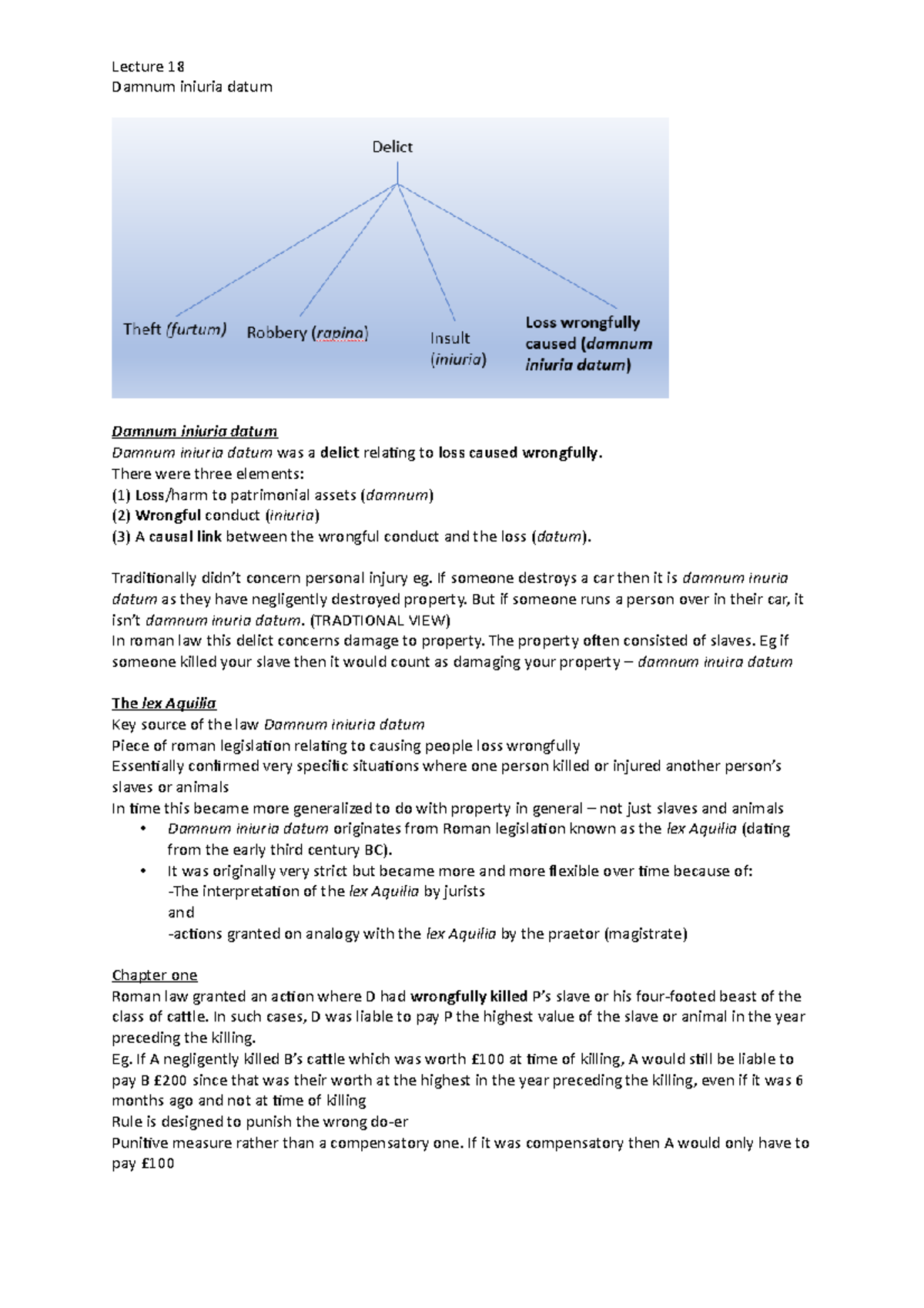 Damnum iniuria datum - Lecture notes 14 - Damnum iniuria datum Damnum ...