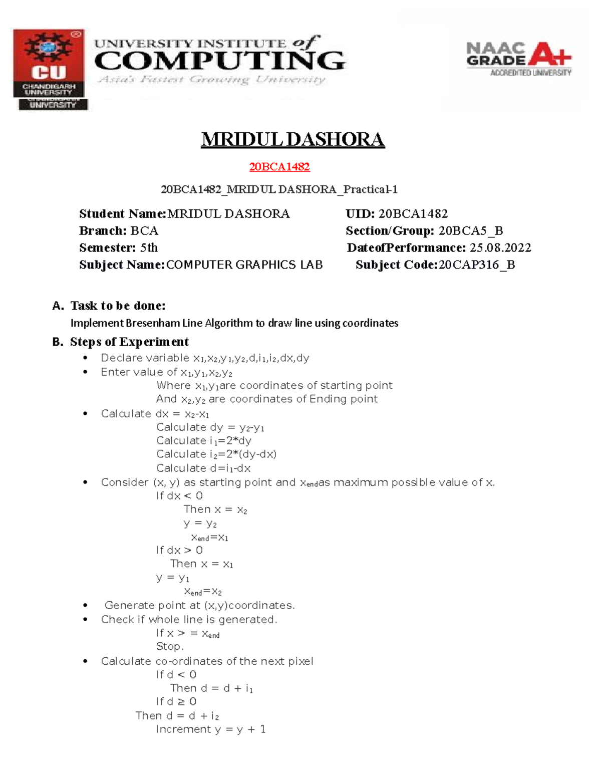 Worksheet no 1(20BCA1482) Computer Graphic LAB - MRIDUL DASHORA 20BCA ...