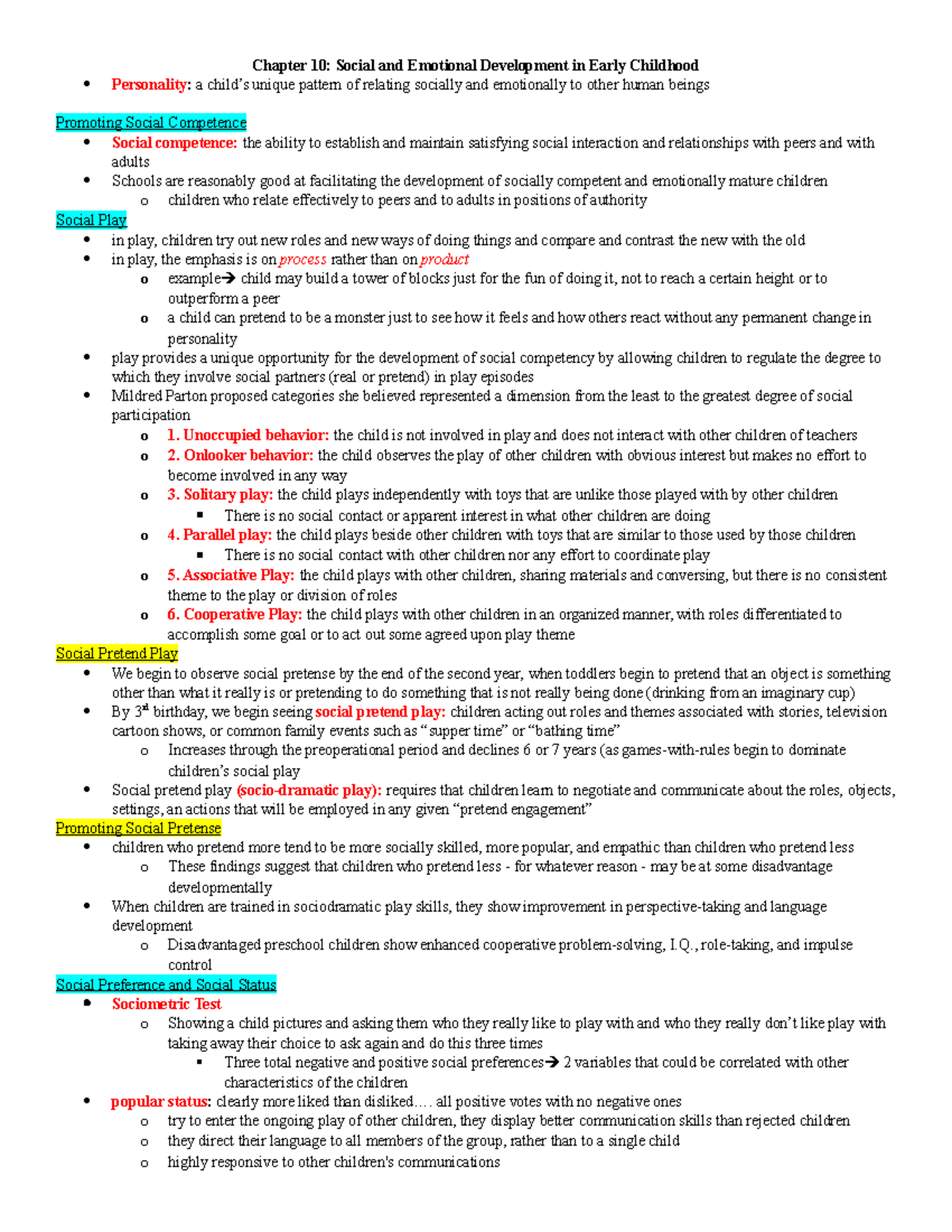 Chapter 10 Notes - Chapter 10: Social and Emotional Development in ...