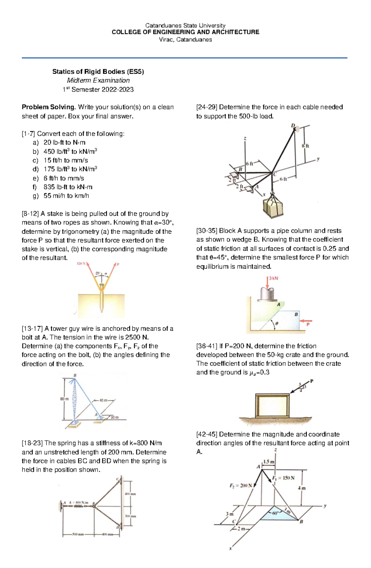 Problem SET 1 - Engineering - Catanduanes State University COLLEGE OF ...