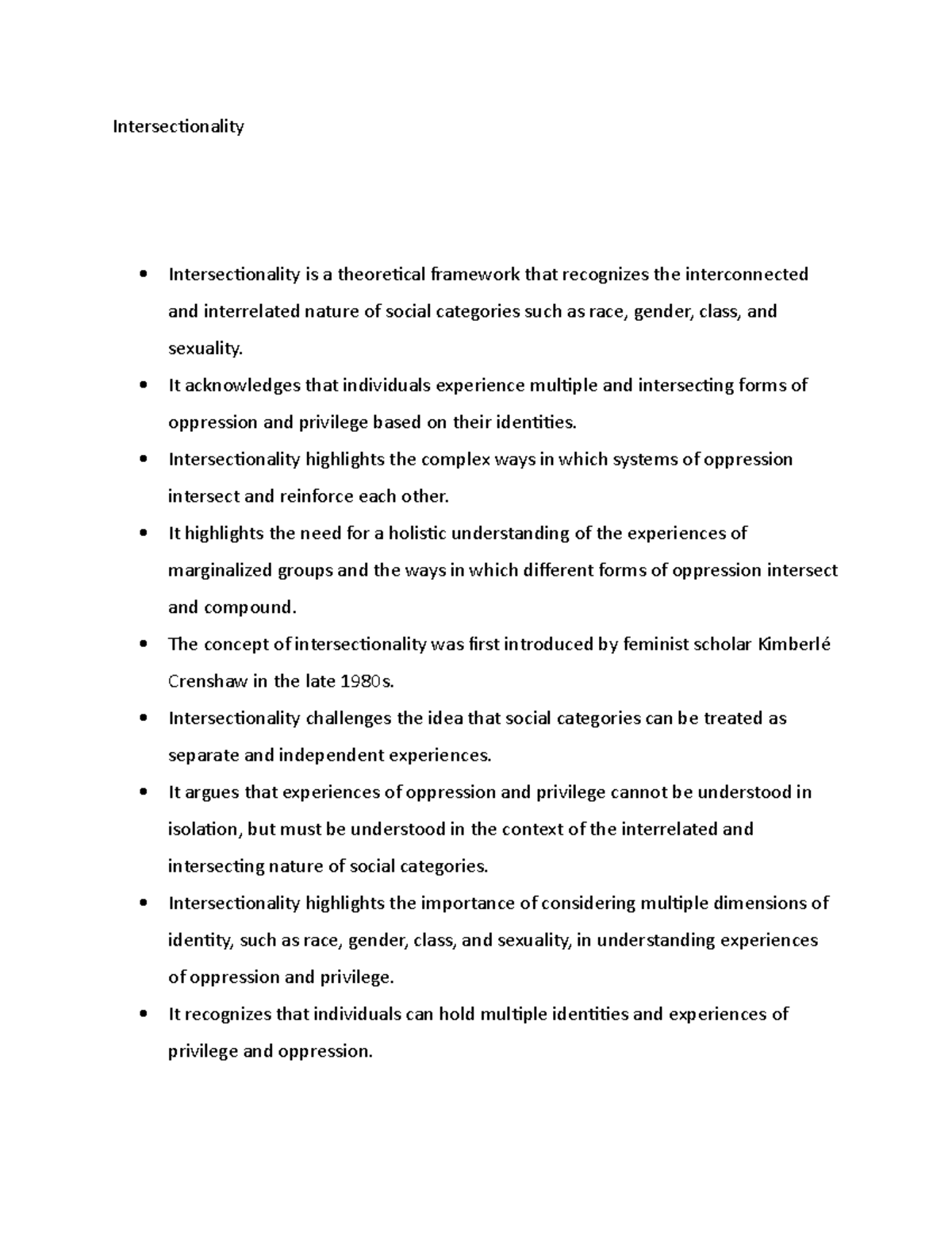 Intersectionality notes - Intersectionality Intersectionality is a ...