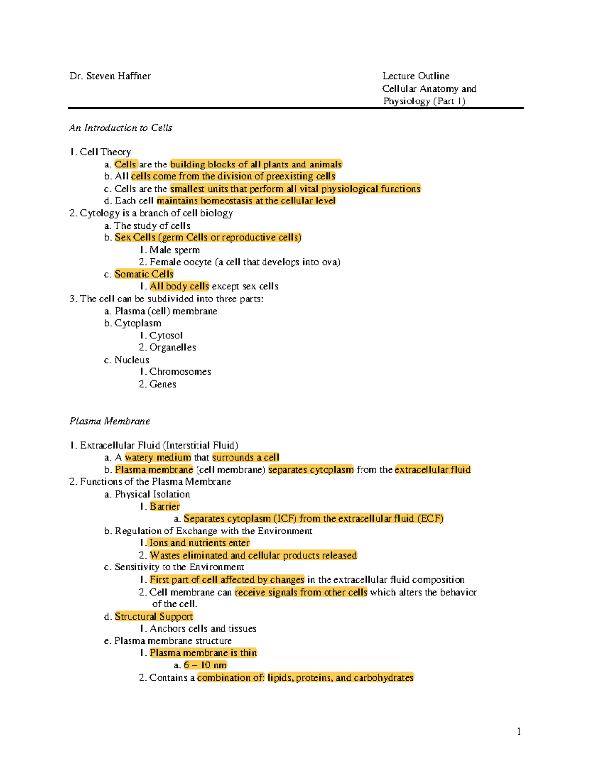 Chapter 3 Lecture Outline (Part 1)(c) - Dr. Steven Haffner Lecture ...