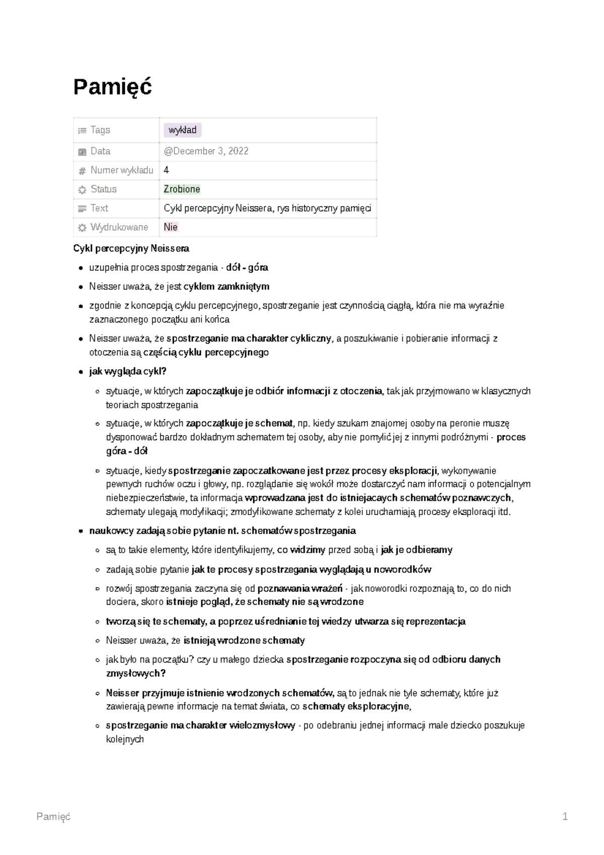 3 .Pamięć I - Pamięć Tags wykład Data Numer wykładu 4 Status Zrobione ...