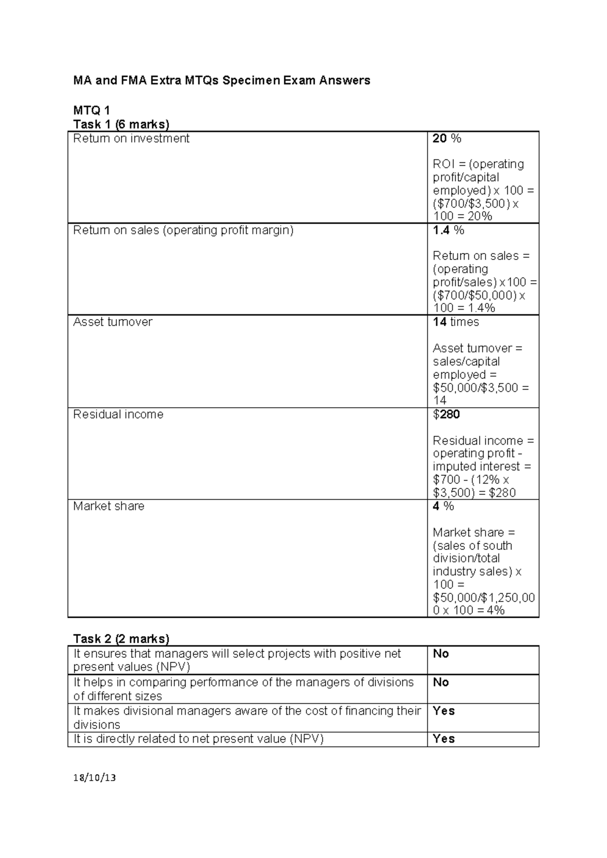MA and FMA Extra MTQs exam answers - MA and FMA Extra MTQs Specimen ...