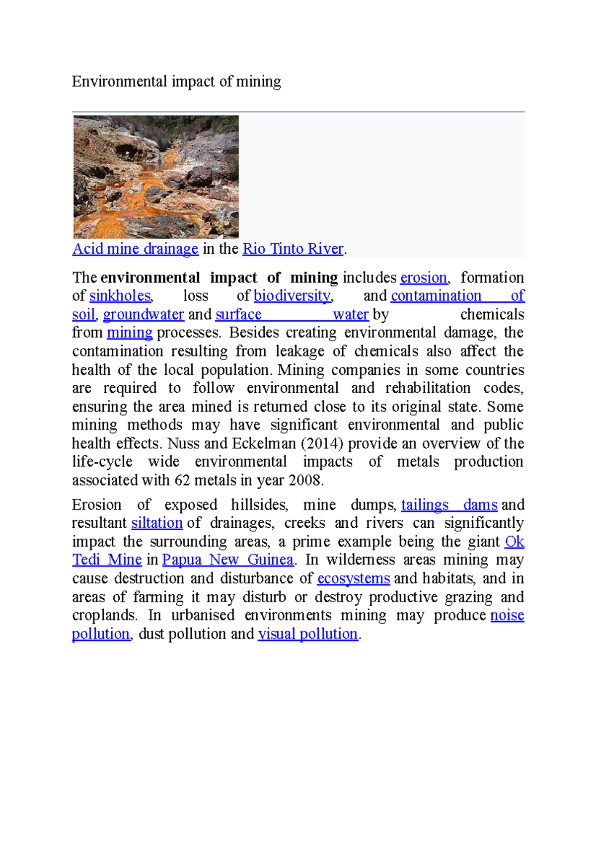 Environmental impact of mining - Bsc Geology - Studocu