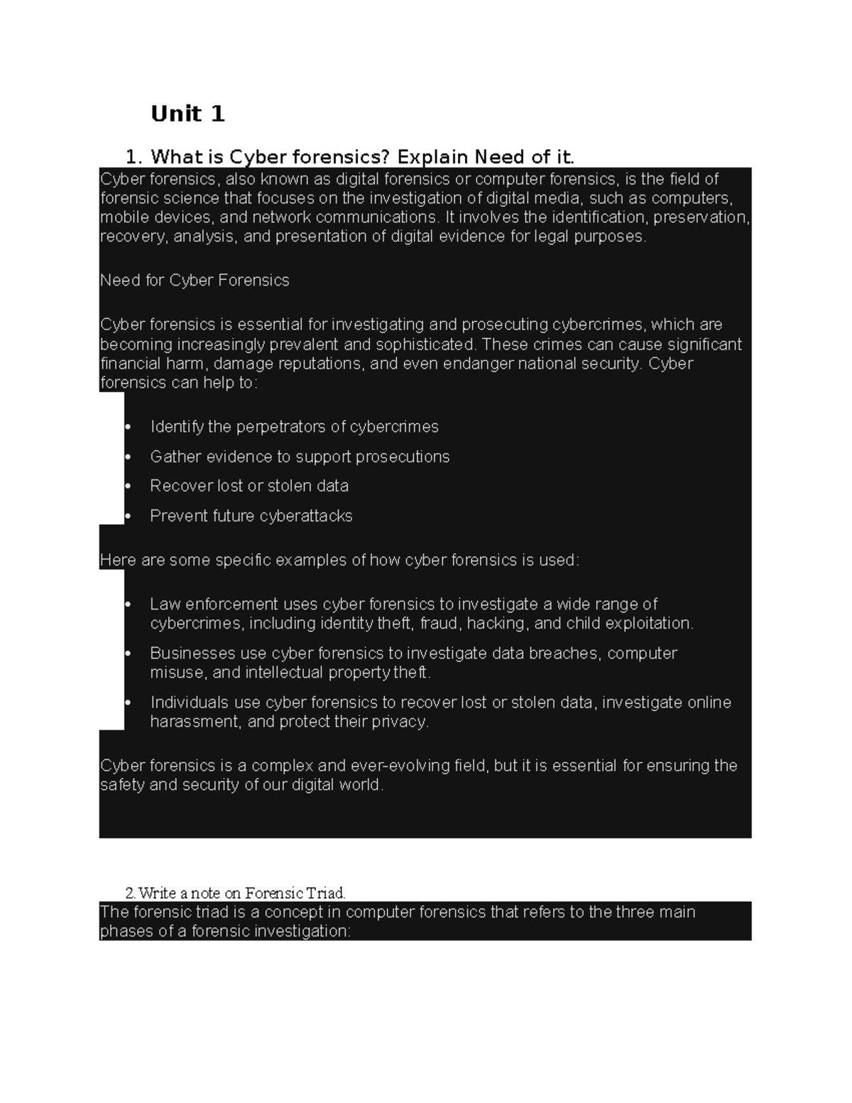 Cf Solved Qb - notes - Unit 1 1. What is Cyber forensics? Explain Need ...