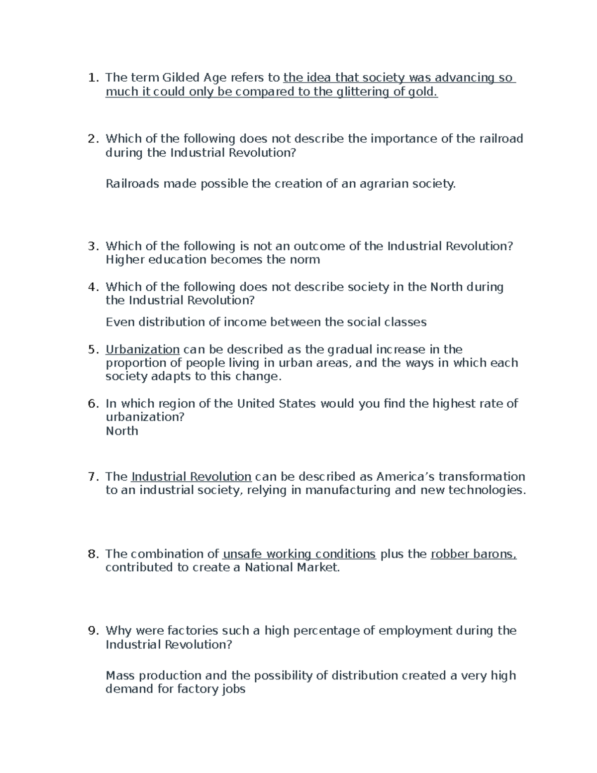 United States History Weekly Quiz 3 - The term Gilded Age refers to the ...