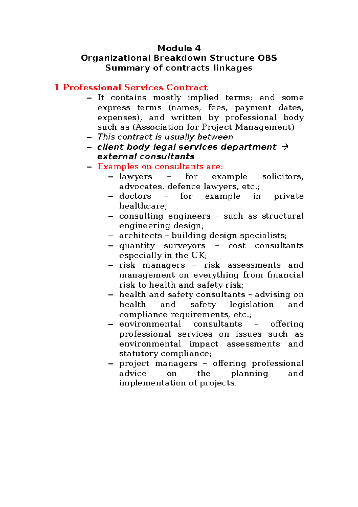 OBS contracts summary & figures - Module 4 Organizational Breakdown ...