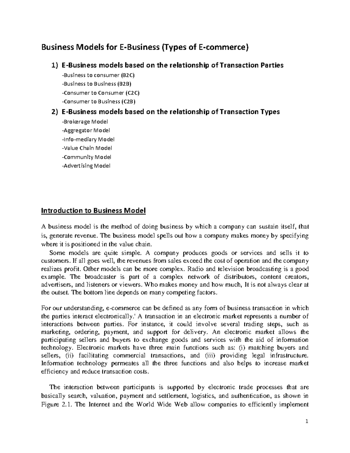 Business models for E-Business(E-Commerce) - Business Models for E ...