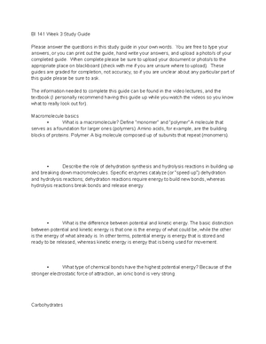 BI 141 Week 5 Study Guide - BI 141 Week 5 Study Guide Please answer the ...