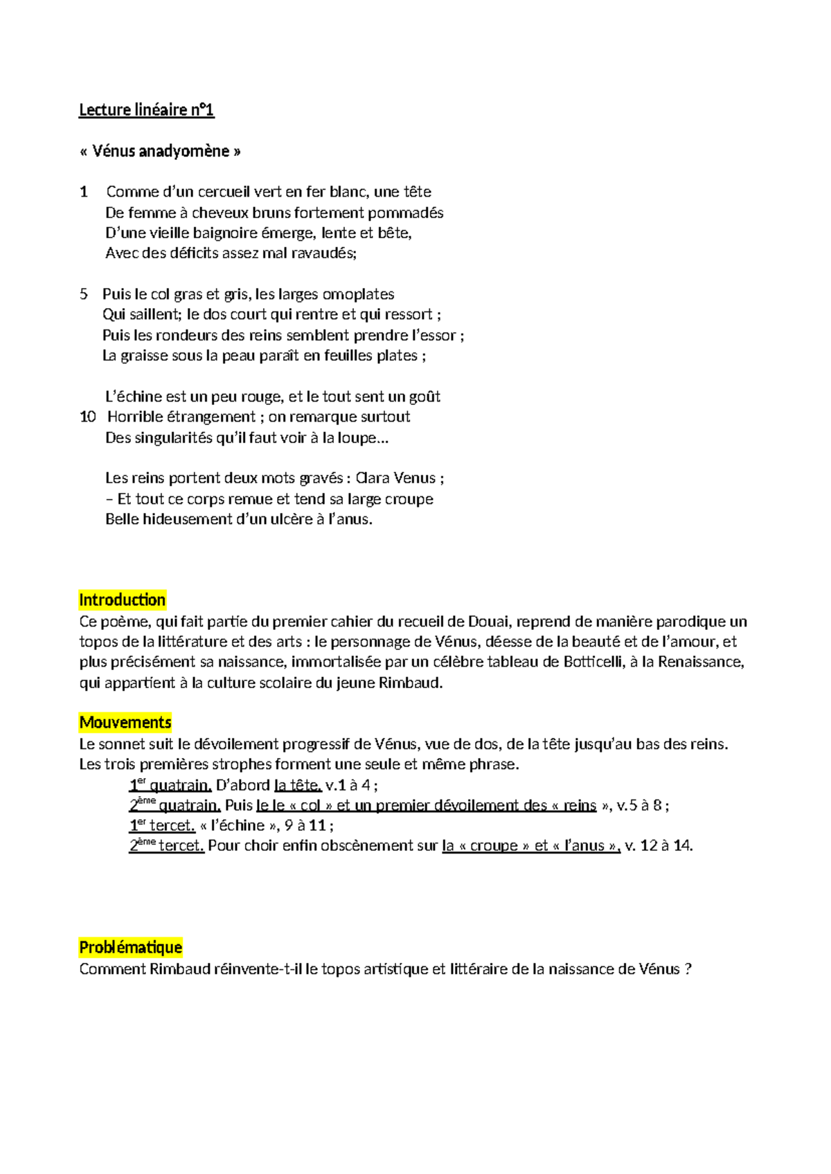 Lecture lineaire n1 - ikk - Lecture linéaire n° « Vénus anadyomène » 1 ...