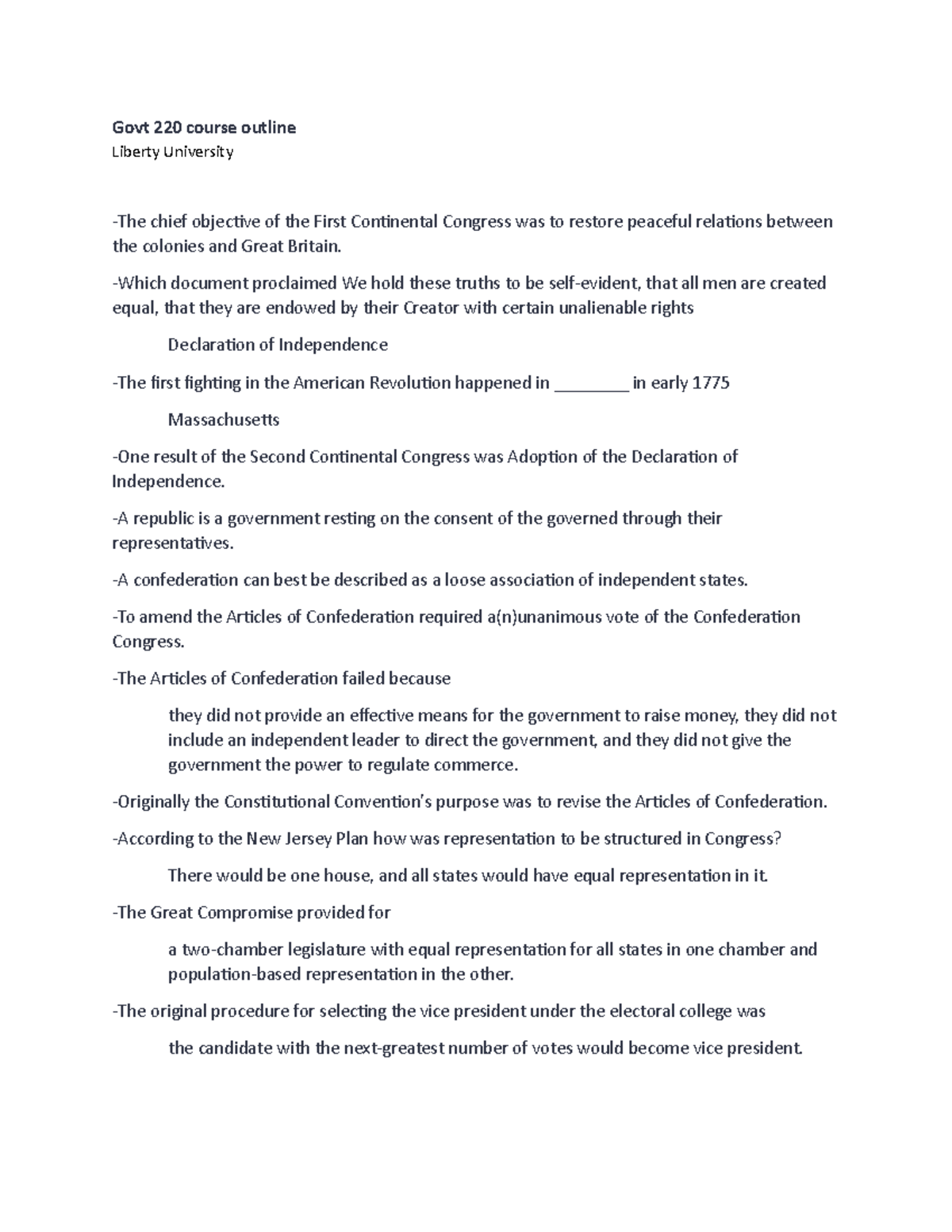 Govt 220 L2 outline - Lecture notes 2-1 - Govt 220 course outline ...