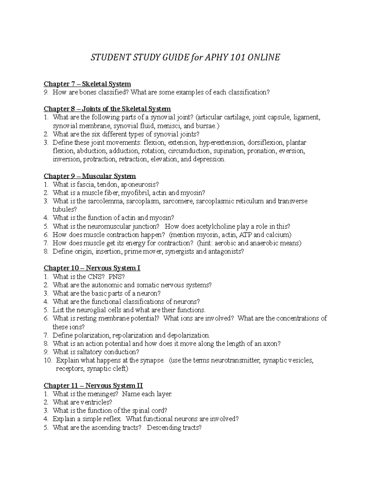 APHY101 Student Study Guide - STUDENT STUDY GUIDE for APHY 101 ONLINE ...