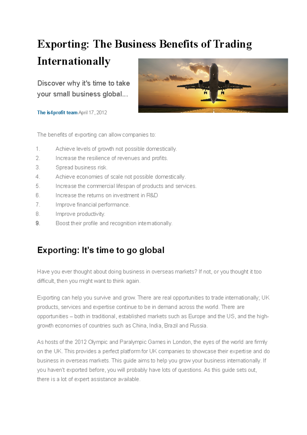 Case study benefits of trading - Exporting: The Business Benefits of ...