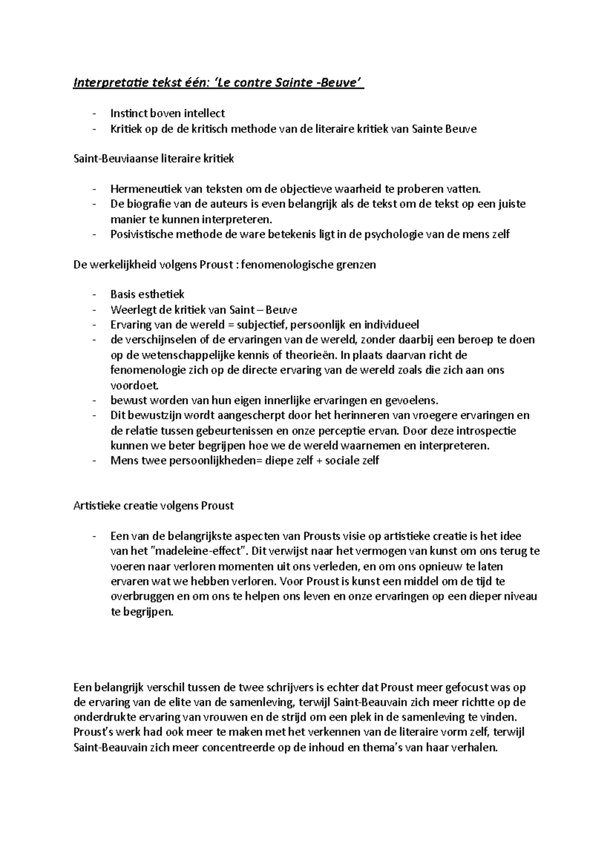 Interpretatie tekst één Proust - Interpretatie tekst één: ‘Le contre ...
