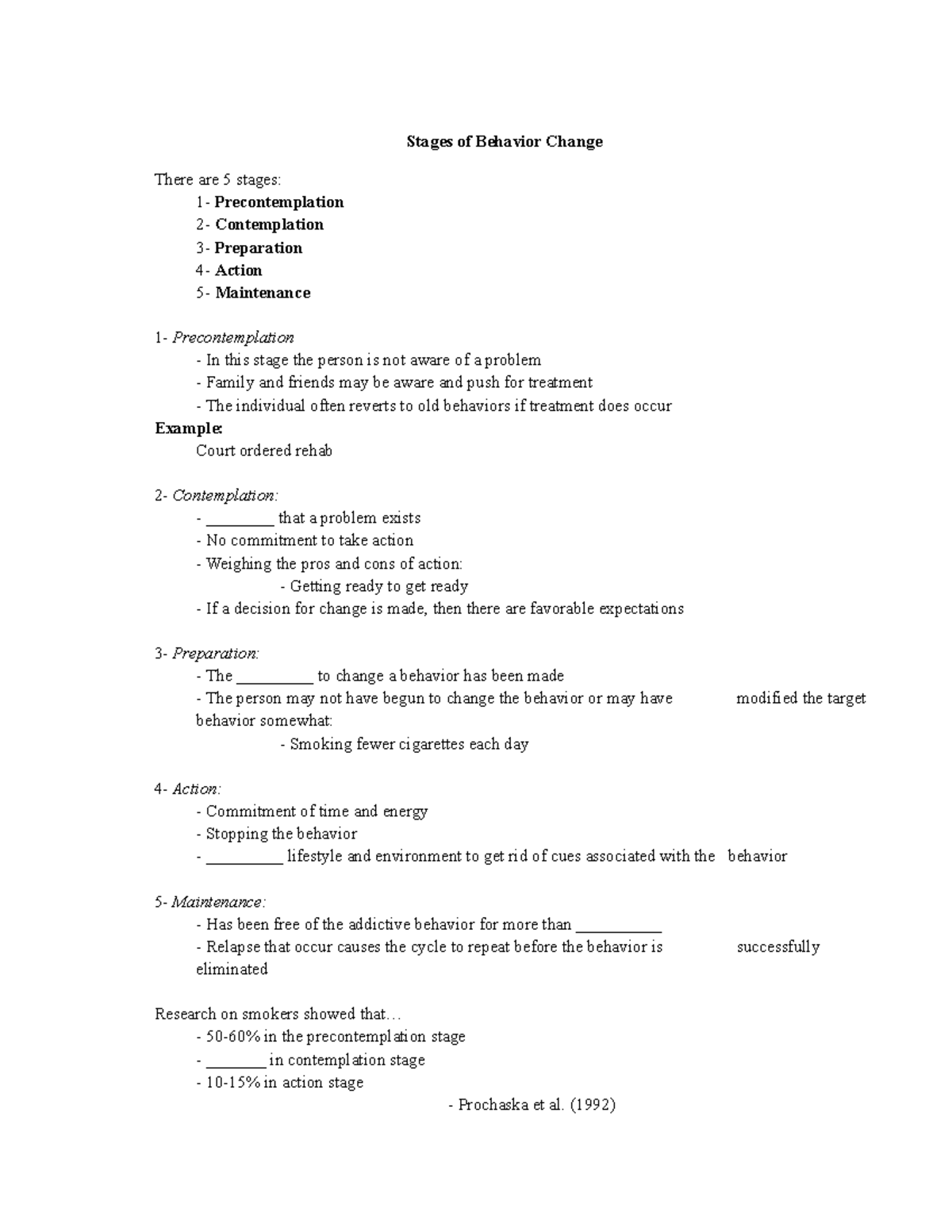 Changing Health Habits and stages of behavior change - Stages of ...