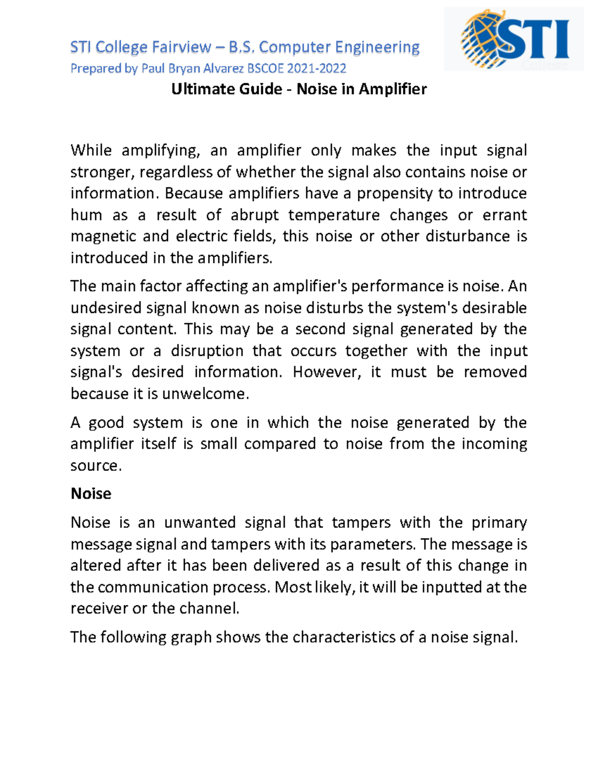 Ultimate Guide - Noise in Amplifier - Prepared by Paul Bryan Alvarez BSCOE 2021- Ultimate Guide ...