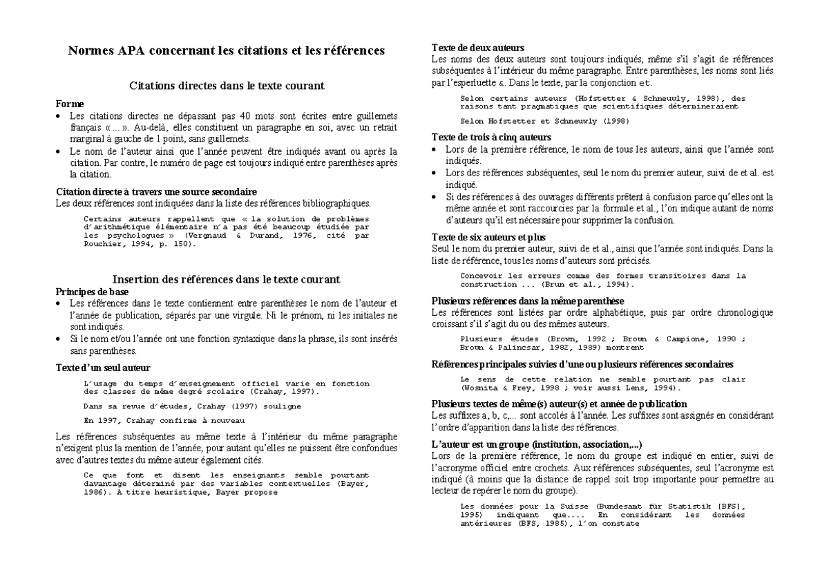 Normes APA - blablabla - ormes APA concernant les citations et les ...