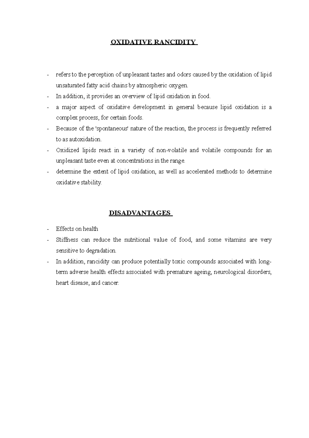 Oxidative Rancidity - EXAMPLE ASSIGNMENT - OXIDATIVE RANCIDITY refers ...