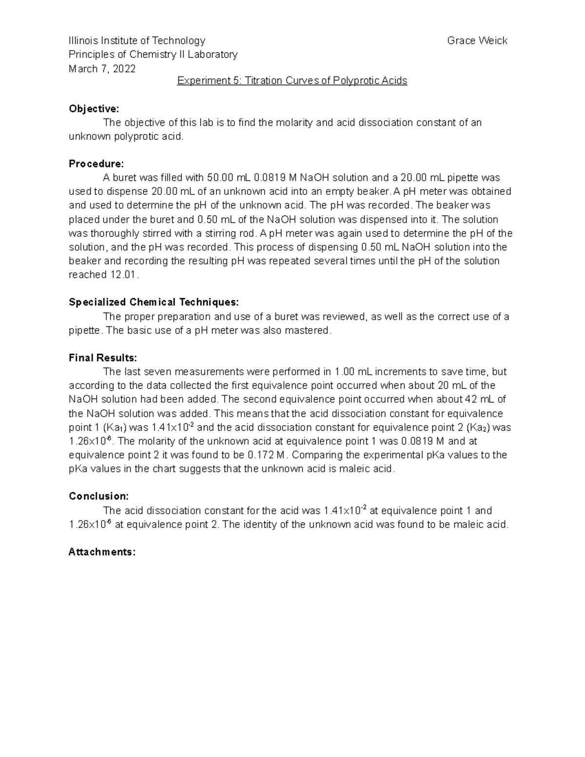 Chem II Lab 5 Report - Principles of Chemistry II Laboratory March 7 ...