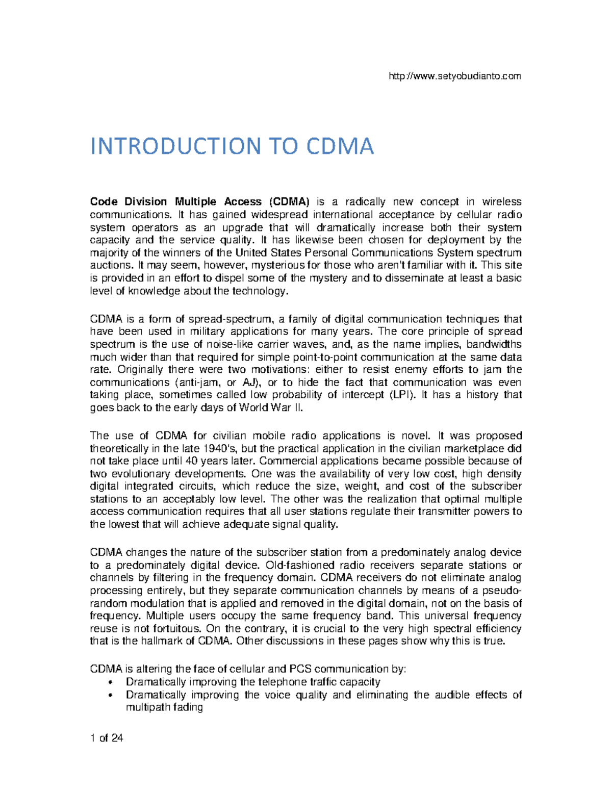 I CDMA - Intro to CDMA - INTRODUCTION TO CDMA Code Division Multiple ...