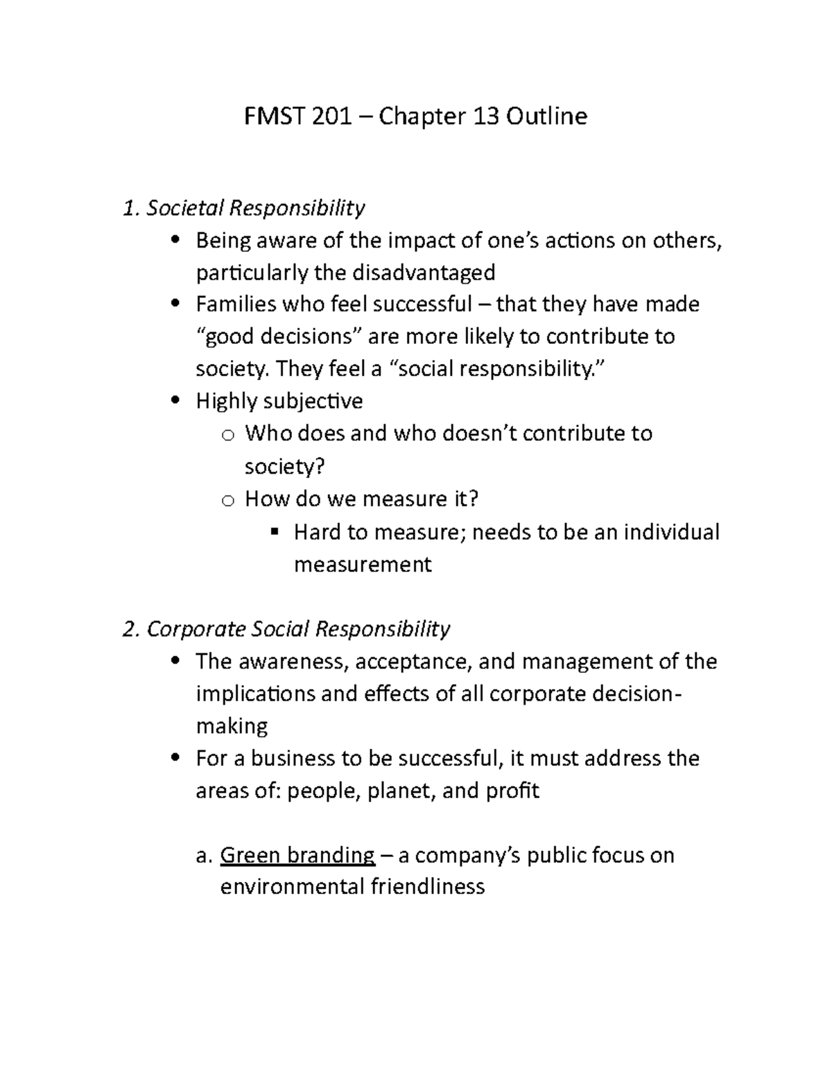 FMST 201 - Chapter 13 Outline - FMST 201 – Chapter 13 Outline 1 ...