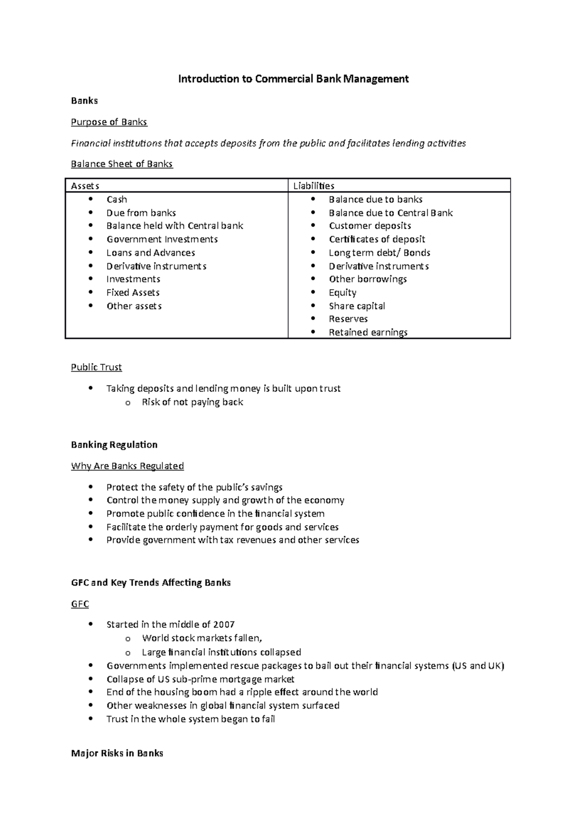 CBM Lecture Notes - Introduction to Commercial Bank Management Banks ...