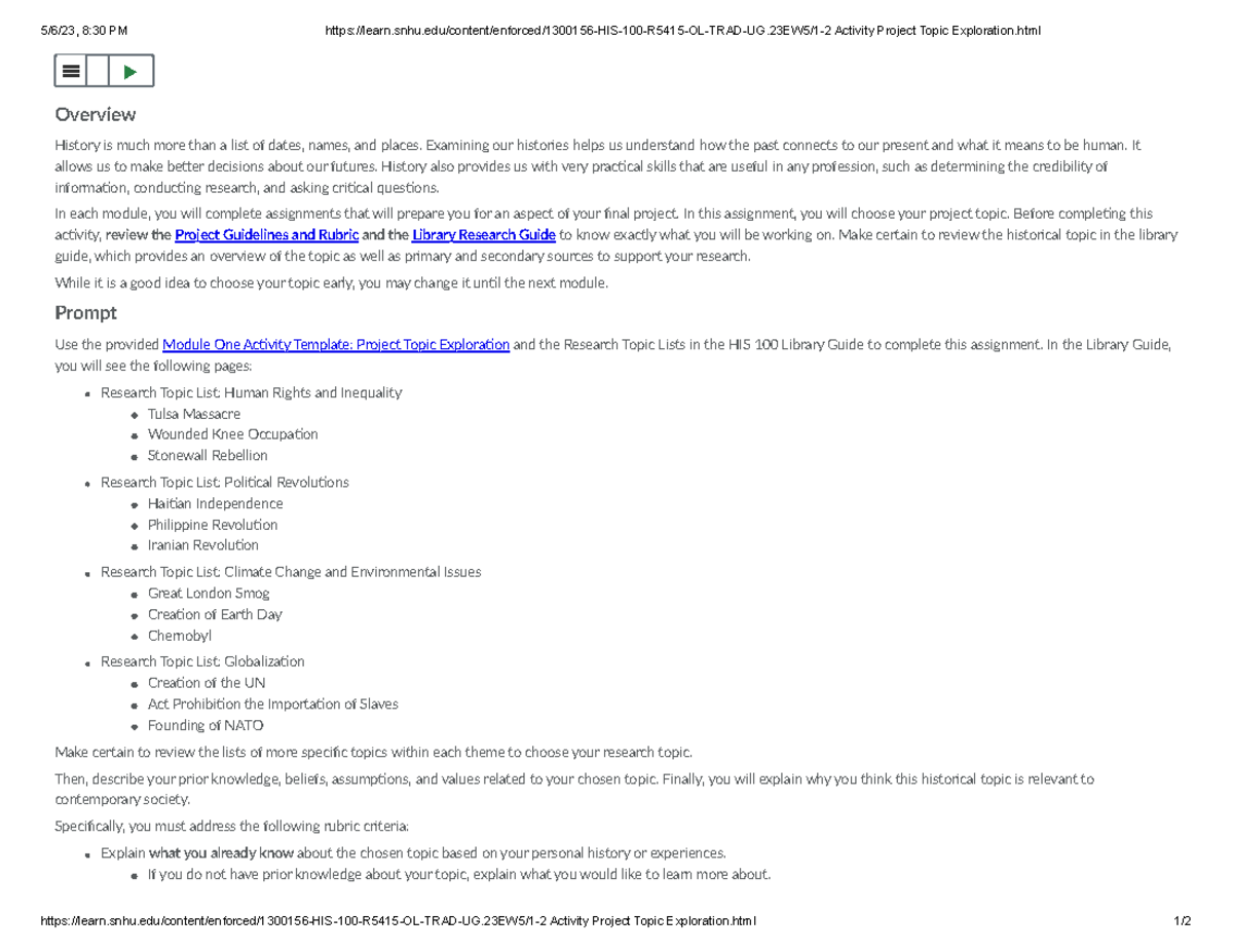 1-2 Activity Project Topic Exploration - 5/6/23, 8:30 PM - Studocu