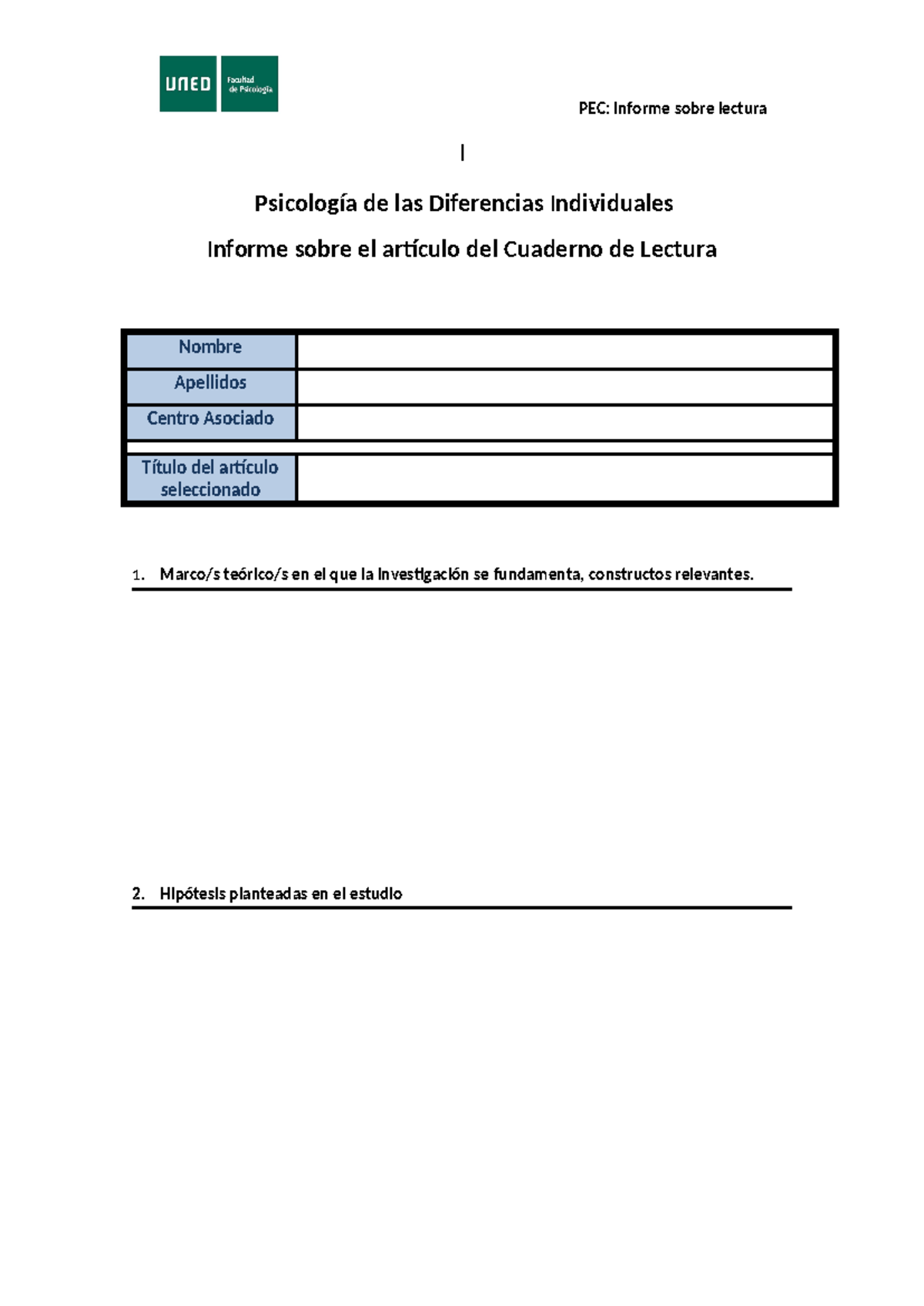Plantilla informe + declaración autoría - I Psicología de las ...
