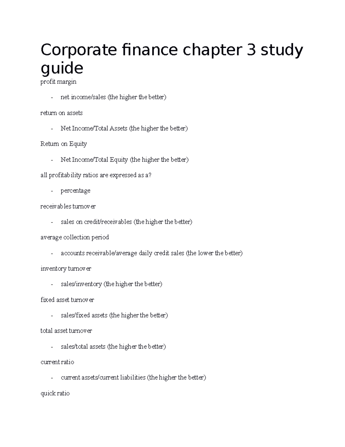 Chapter 3 study guide - Corporate finance chapter 3 study guide profit ...