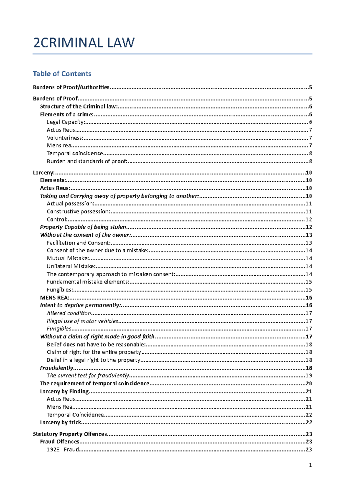 Criminal Law and Justice 1 - 2CRIMINAL LAW Table of Contents Burdens of ...